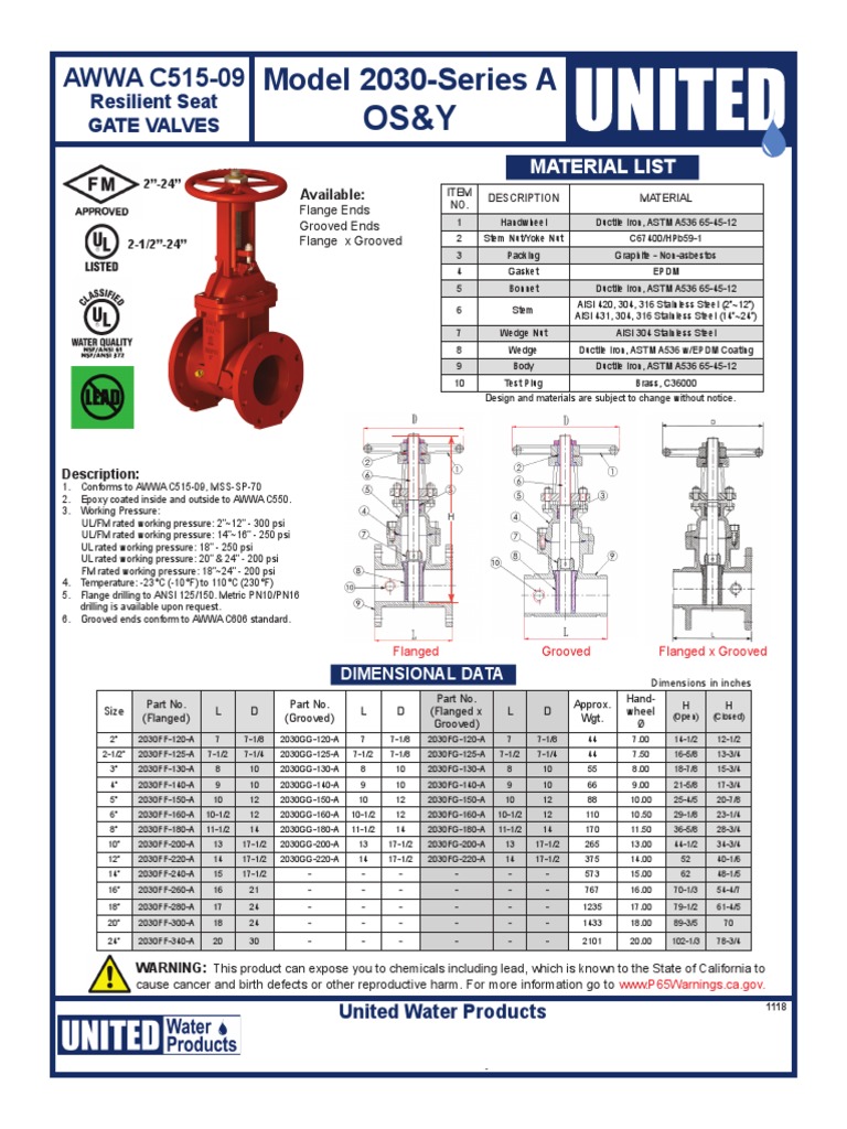 UL FM OS&Y Gate Valves, AWWA C515 - Water Works - Fire Protection ...