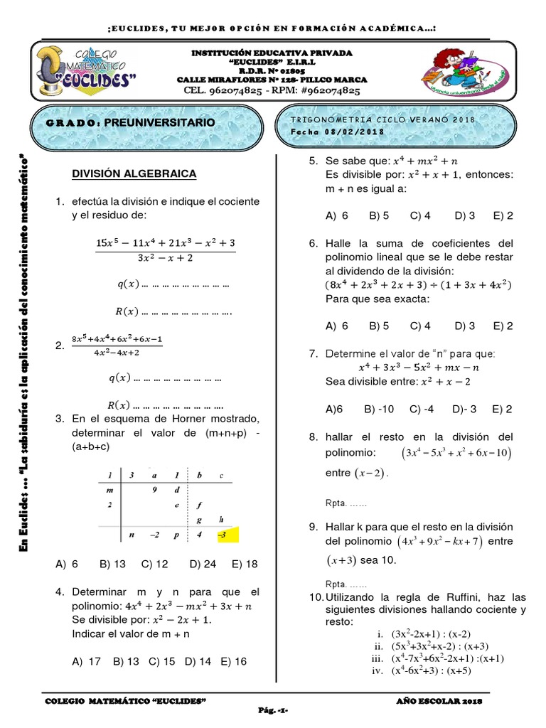 Problemas Variados de Álgebra | PDF | División (Matemáticas) | Análisis ...