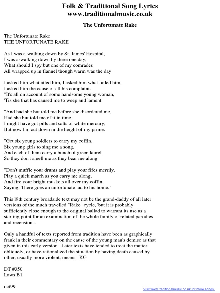 The Unfortunate Rake: Visit WWW - Traditionalmusic.co - Uk For More ...