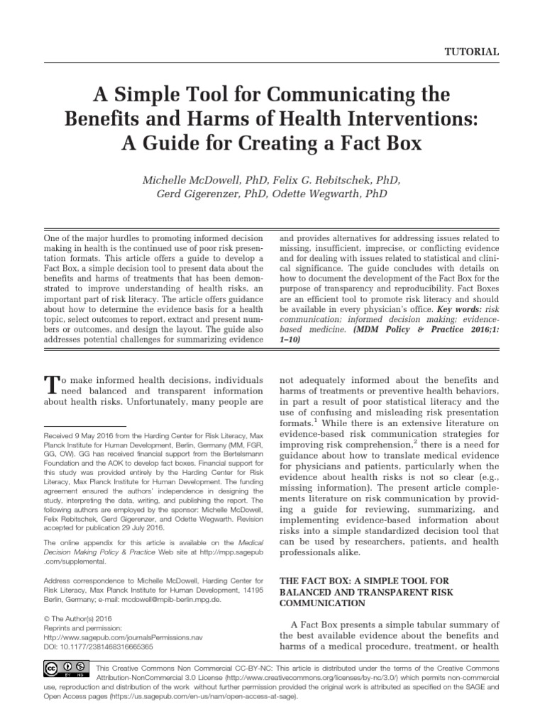 Health Fact Box Creation Guide | PDF | Meta Analysis | Odds Ratio
