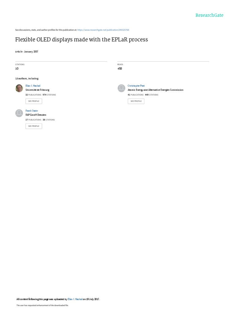 Flexible Oled Displays Made With The Eplar Process: January 2007 | PDF ...