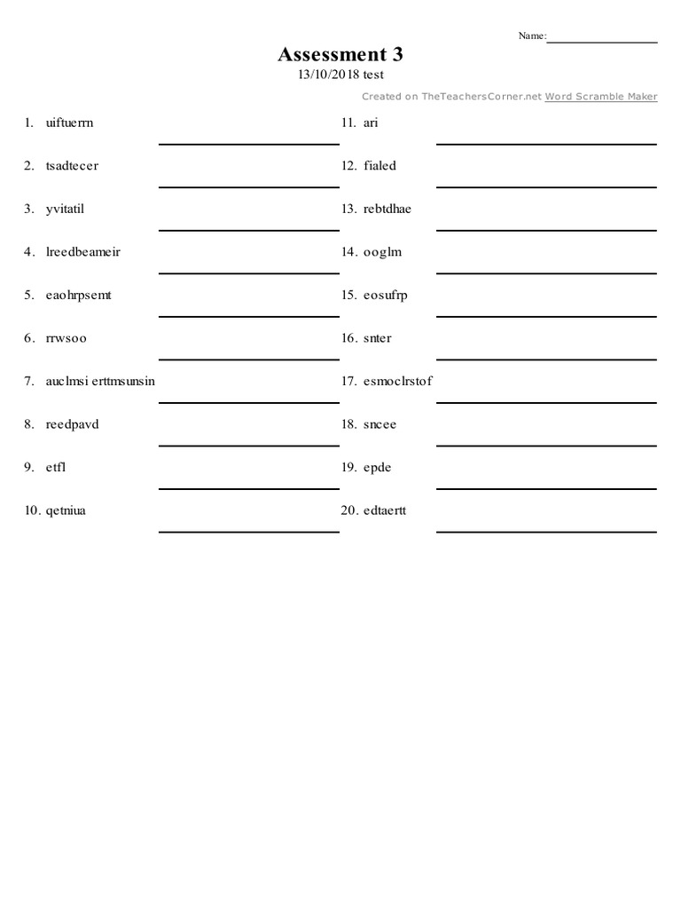 Word Scramble Puzzle List | PDF