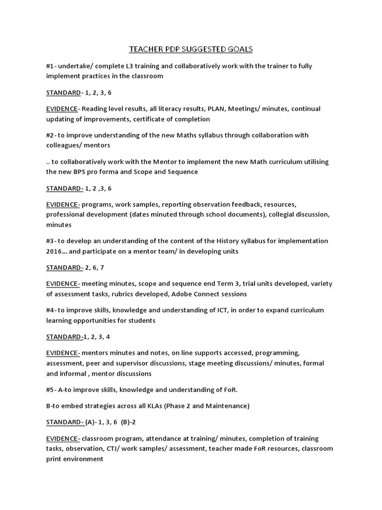 A Collection of Suggested Professional Goals for Teacher Development ...