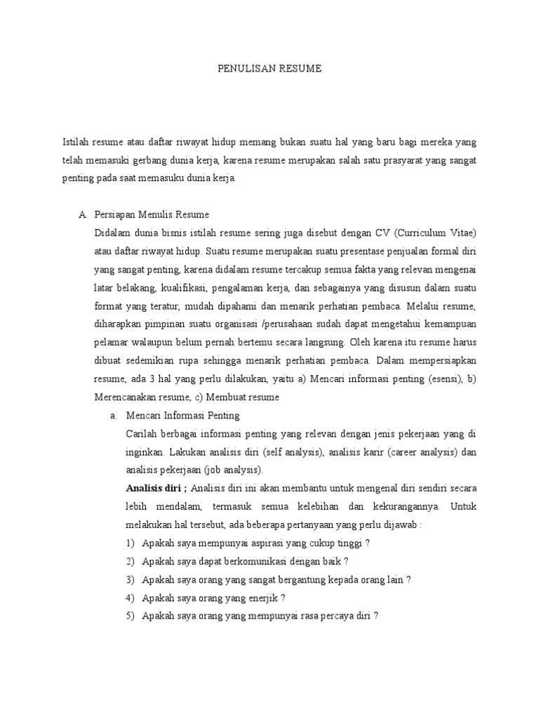Panduan Lengkap Penulisan Resume | PDF