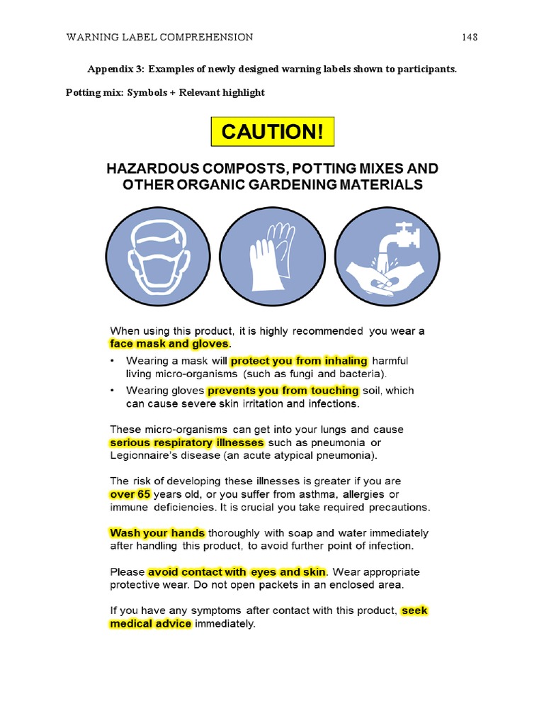 Highlighting of Relevant Words in Suggested Potting Mix Warning Labels ...