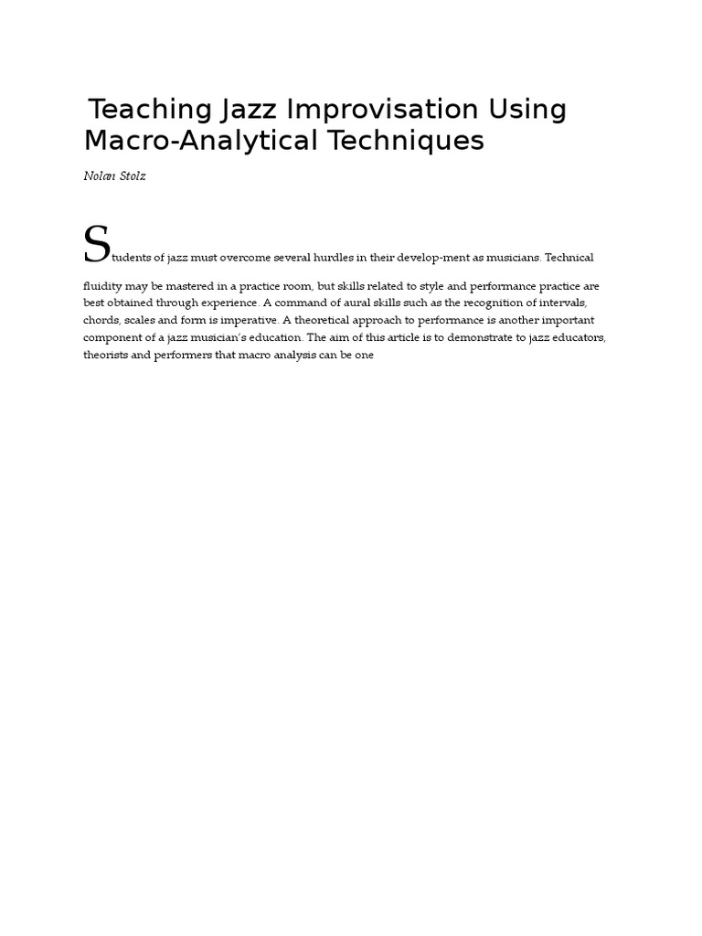 Teaching Jazz Improvisation Using Macro-Analytical Techniques | PDF ...