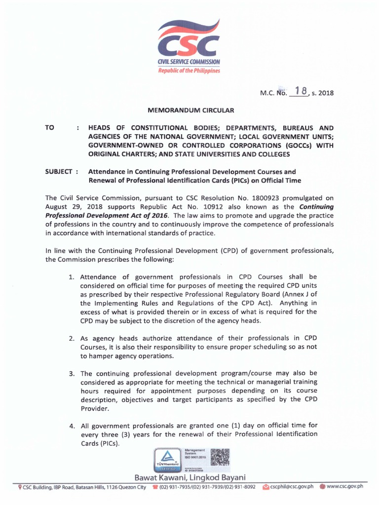 CSC MC No. 18, S. 2018 | PDF