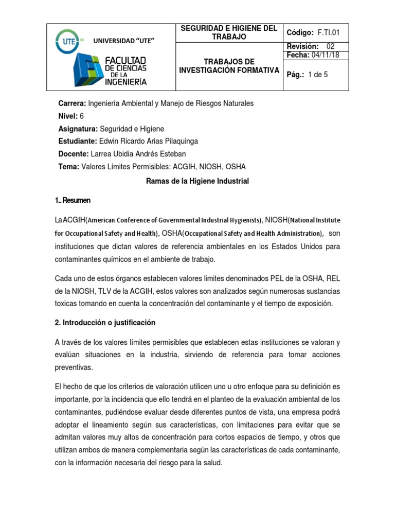 TLV Pel | PDF | Administración de Seguridad y Salud Ocupacional | Salud ...