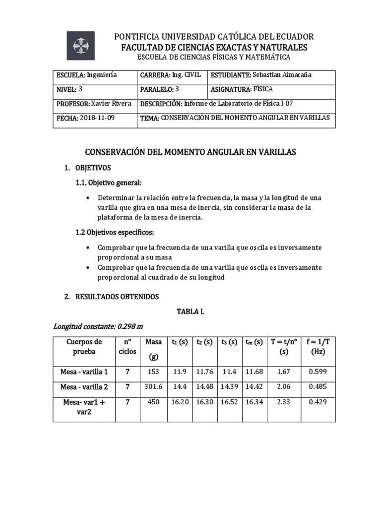 Conservación Del Momento Angular en Varillas | Descargar gratis PDF | Frecuencia | Masa