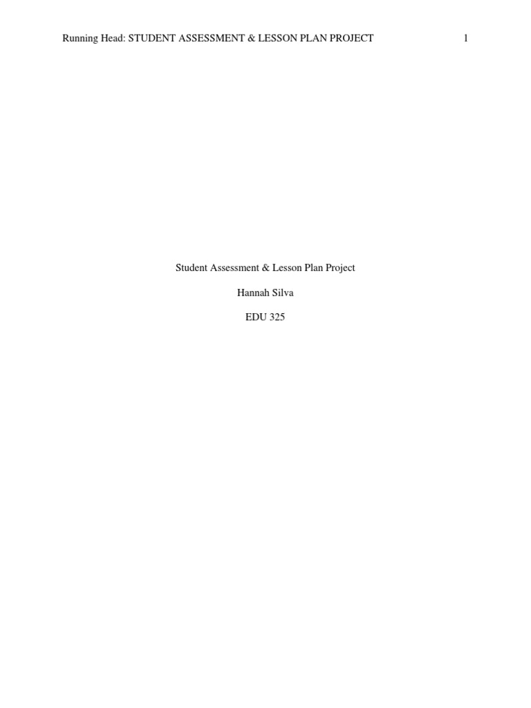 Running Head: Student Assessment & Lesson Plan Project 1 | PDF ...
