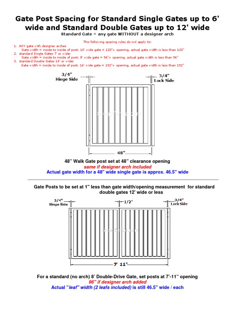 Gate Post Spacing For Standard Single Gates Up To 6' Wide and Standard ...