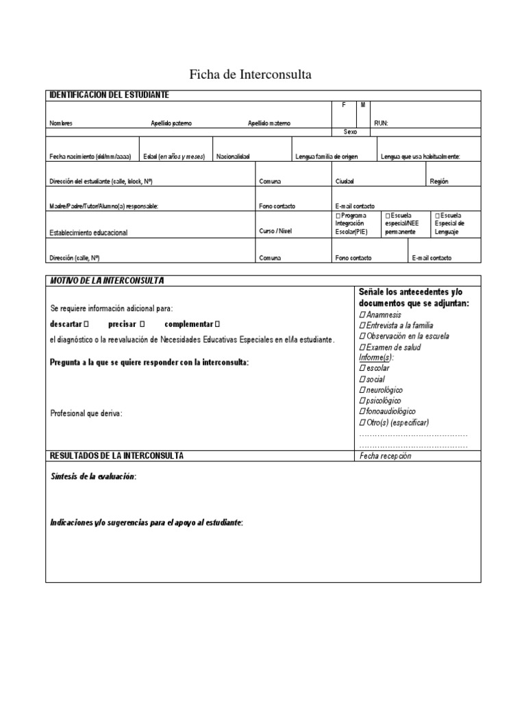 Ficha de Interconsulta | PDF | Cognición | Bienestar