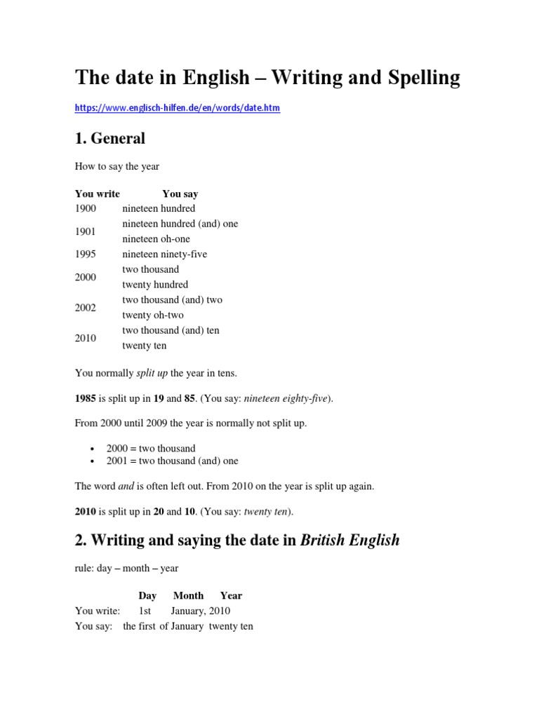 The Date in English - Writing and Spelling: 1. General | PDF | Anno ...
