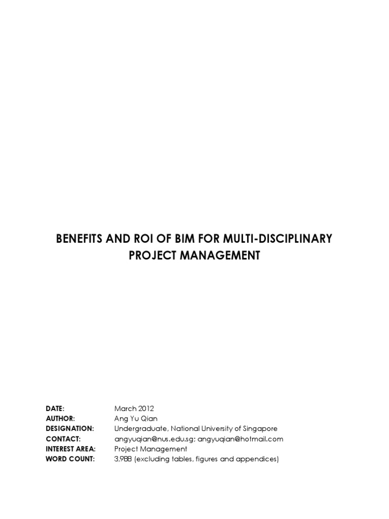 Benefits and ROI of BIM For Multi Disciplinary Project Management PDF | PDF