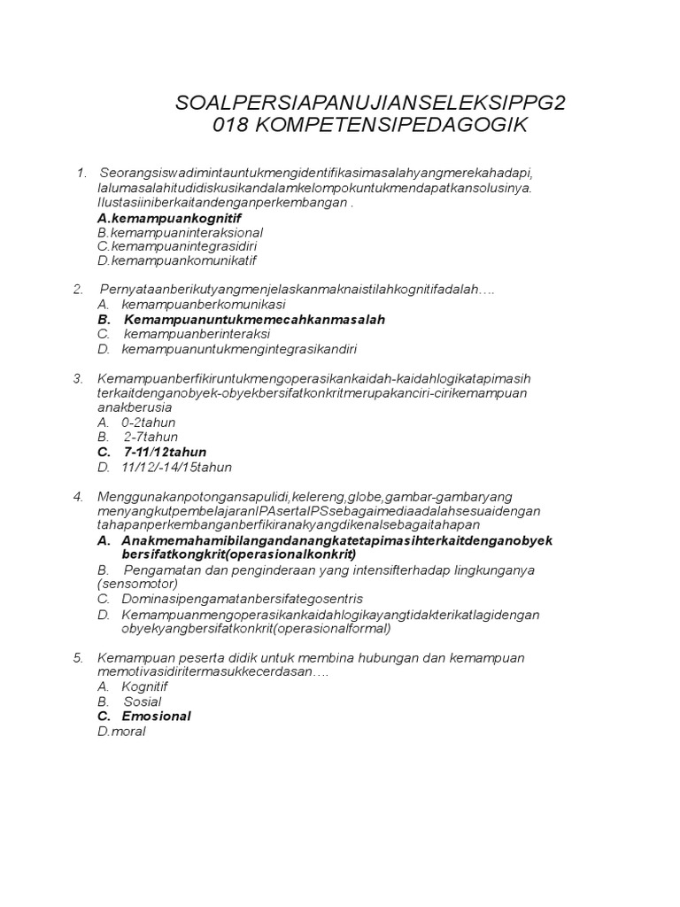 Contoh Soal PPG Pedagogik | PDF | Karier & Perkembangan