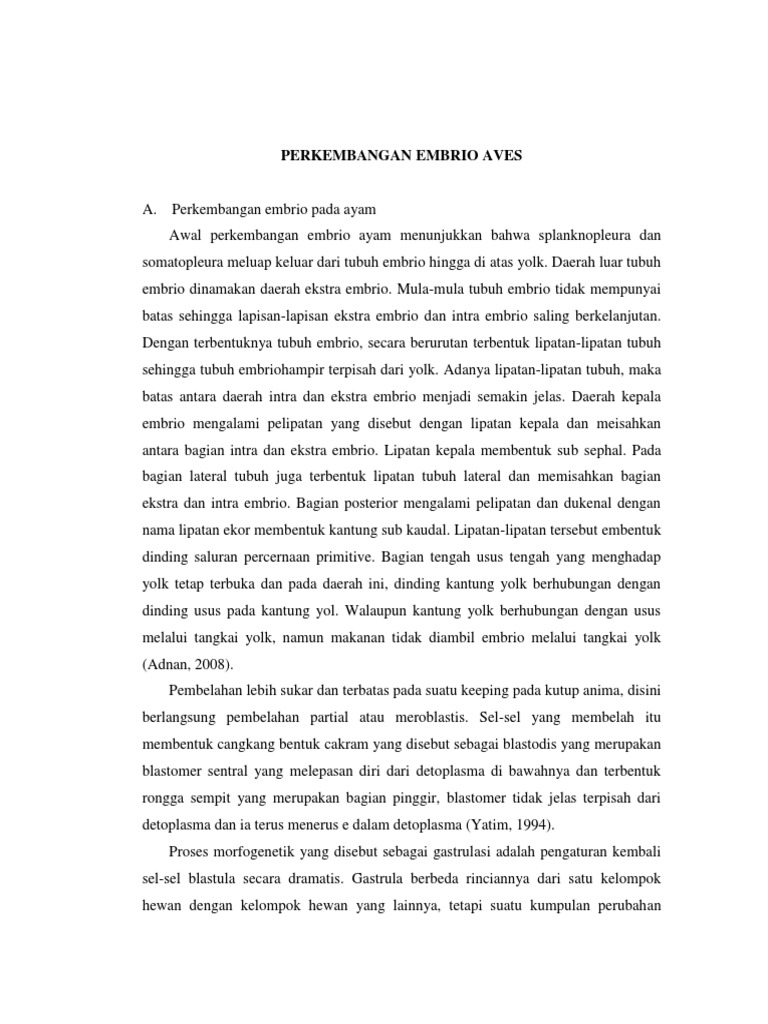 Pembentukan Embrio Aves | PDF