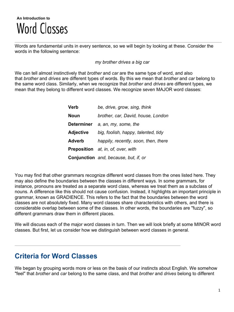 Understanding Word Classes in English | PDF | Part Of Speech | Noun