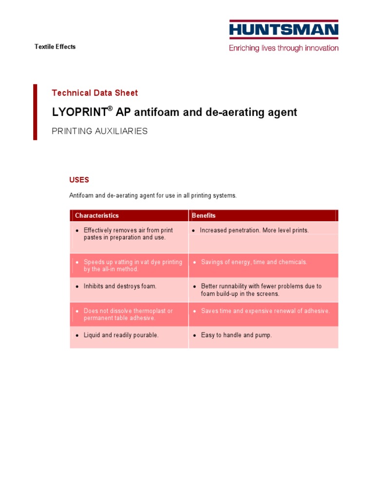 Lyoprint AP Antifoam and De-Aerating Agent: Technical Data Sheet | PDF | Ion | Hazards