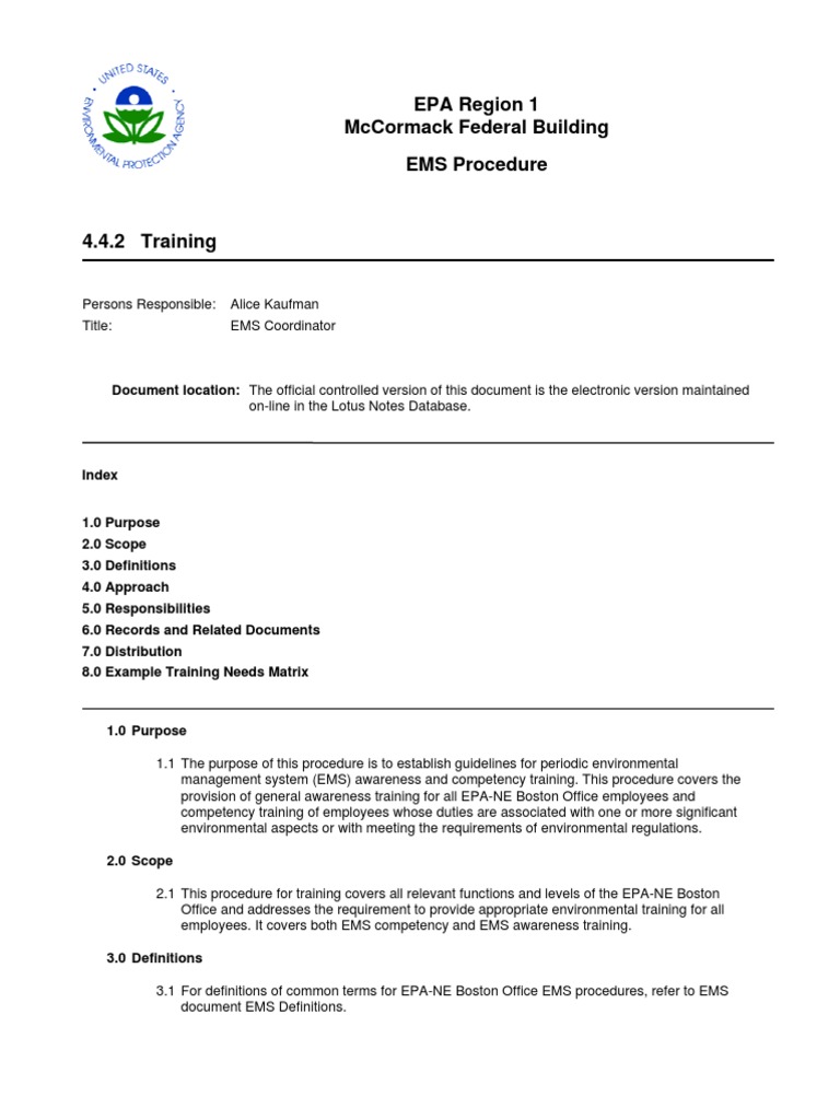 EPA Region 1 EMS Training Procedure | PDF | Audit | Ibm Notes