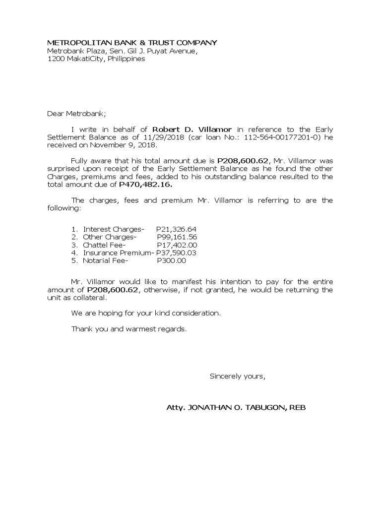 Letter To Metro Bank | PDF