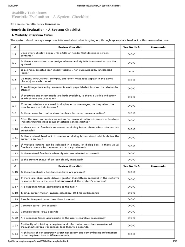 Copy of W4 - Heuristic Evaluation - A System Checklist | PDF | Menu (Computing) | Icon (Computing)