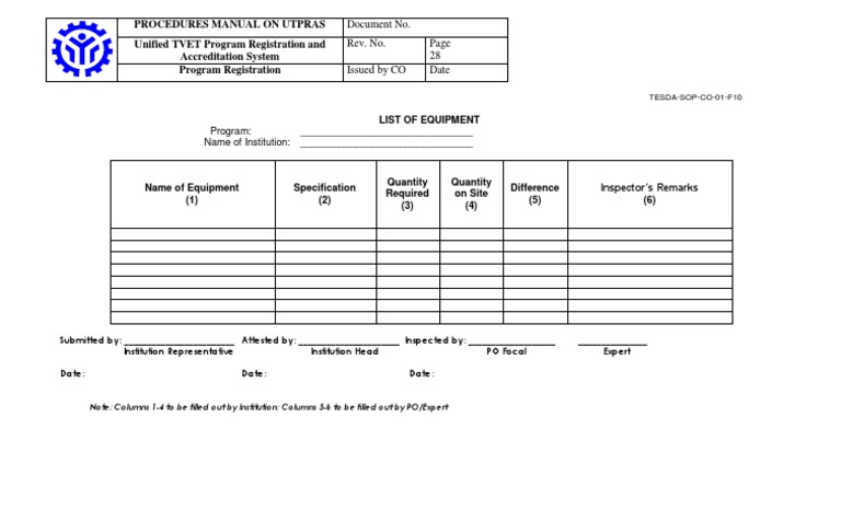 Procedures Manual On Utpras Nified TVET Program Registration and ...