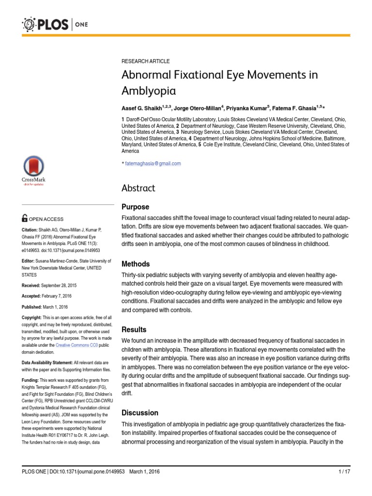 Abnormal Fixational Eye Movements in Amblyopia: Purpose | PDF | Visual System | Visual Acuity