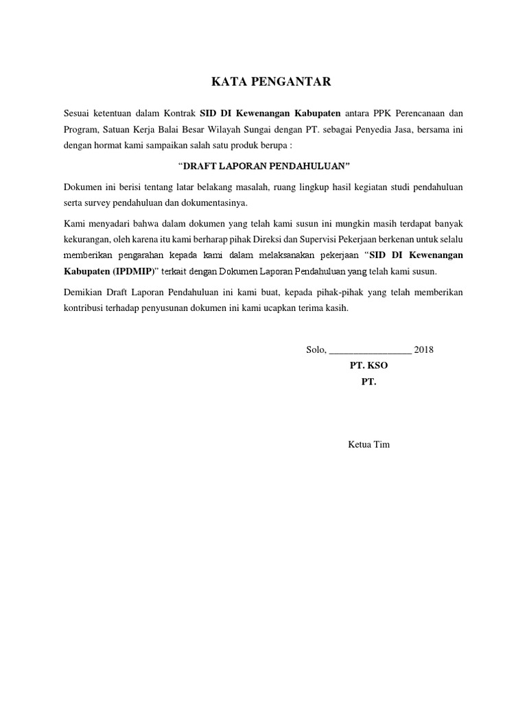 Contoh Kata Pengantar Laporan Pendahuluan Pdf