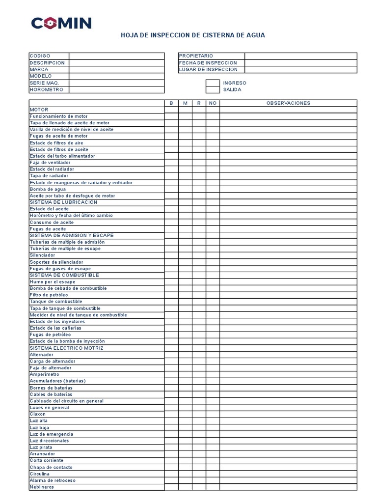 Checklist - Cisterna de Agua | PDF | Ingeniería mecánica | Vehículos de ruedas