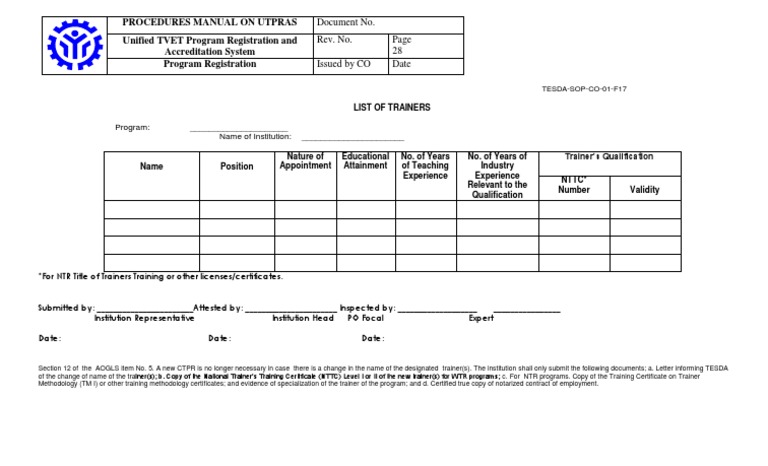 Procedures Manual On Utpras Nified TVET Program Registration and ...