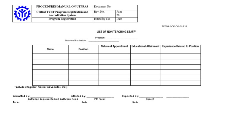 Procedures Manual On Utpras Nified TVET Program Registration and ...