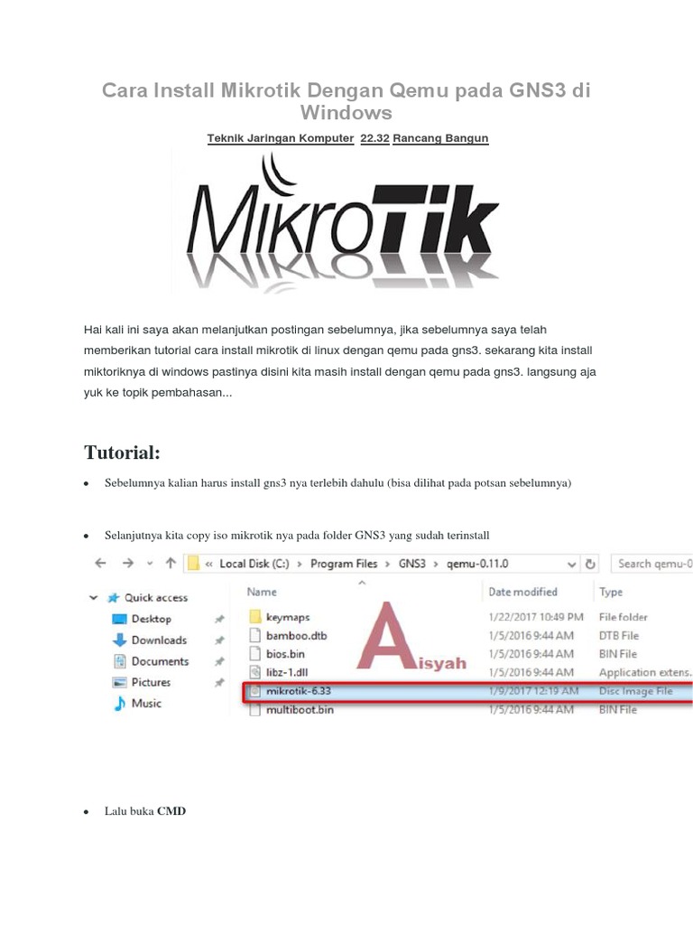 Instal Mikrotik di Windows GNS3 | PDF | Komputer