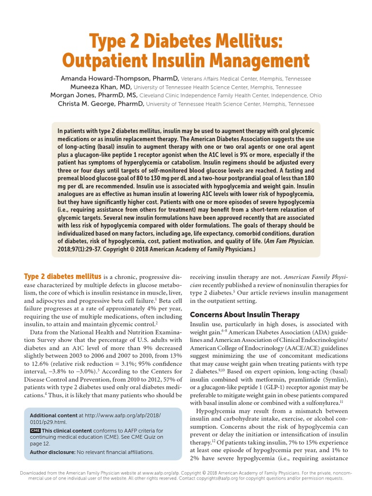 Type 2 Diabetes Mellitus: Outpatient Insulin Management | PDF ...