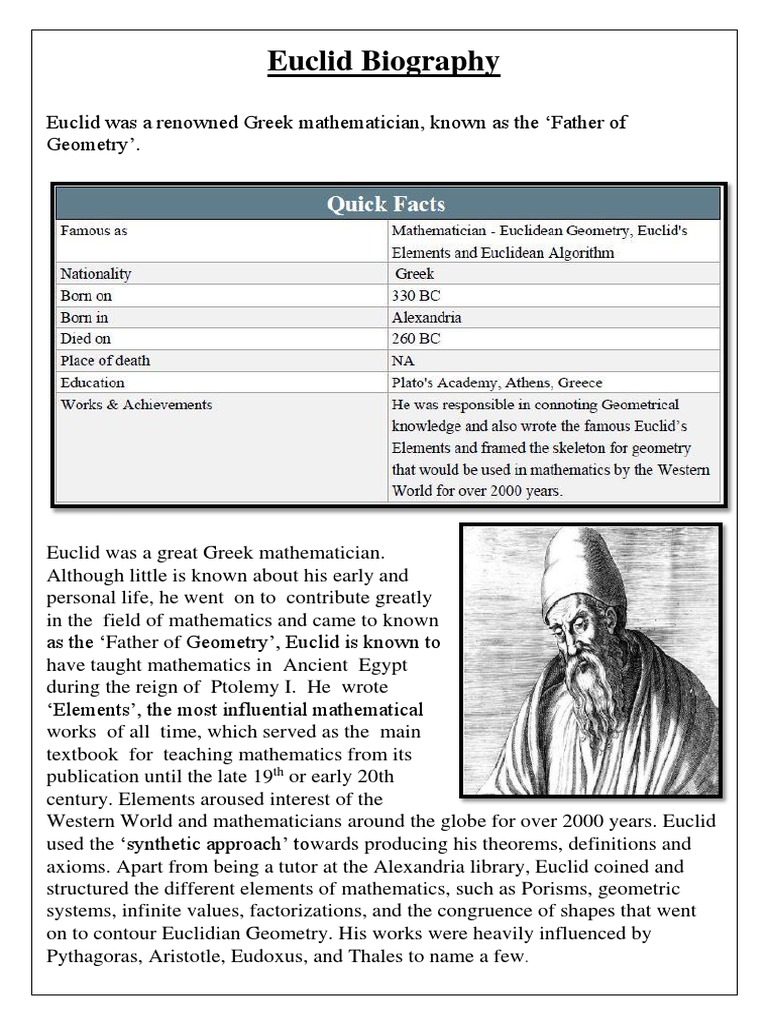 Euclid Biography: Quick Facts | PDF | Euclid | Geometry