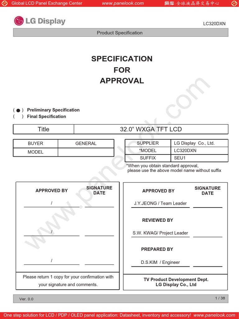 Data Sheet Panel LG Display Lc320dxn-Seu1 0 | PDF | Liquid Crystal ...