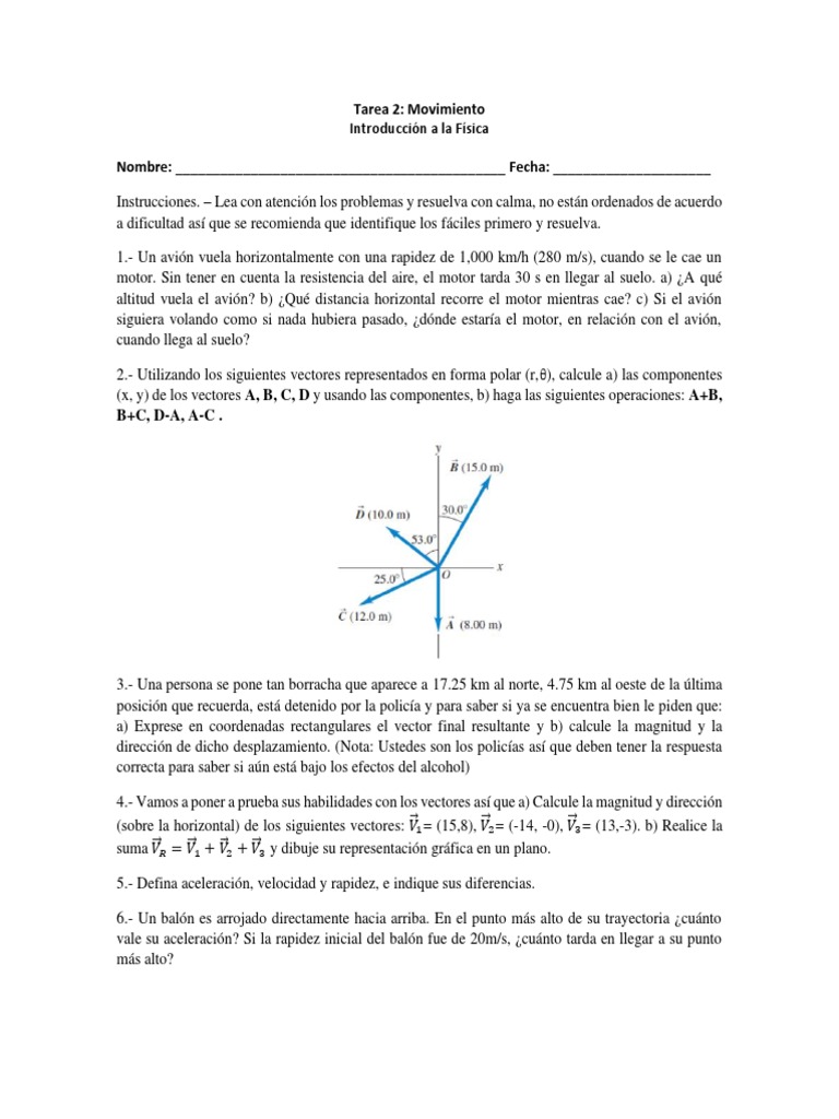 Tarea 2 Introduccion A La Fisica PDF | PDF | Vector Euclidiano | Velocidad