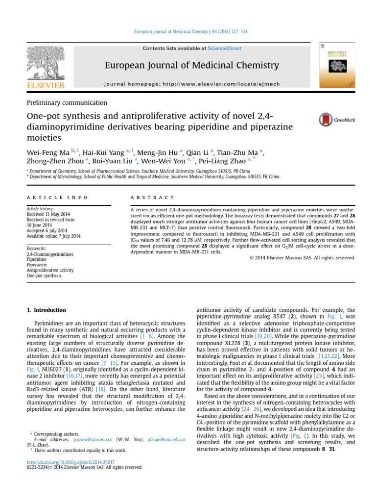 One-Pot Synthesis and Antiproliferative Activity of Novel 2,4-Diaminopyrimidine Derivatives ...