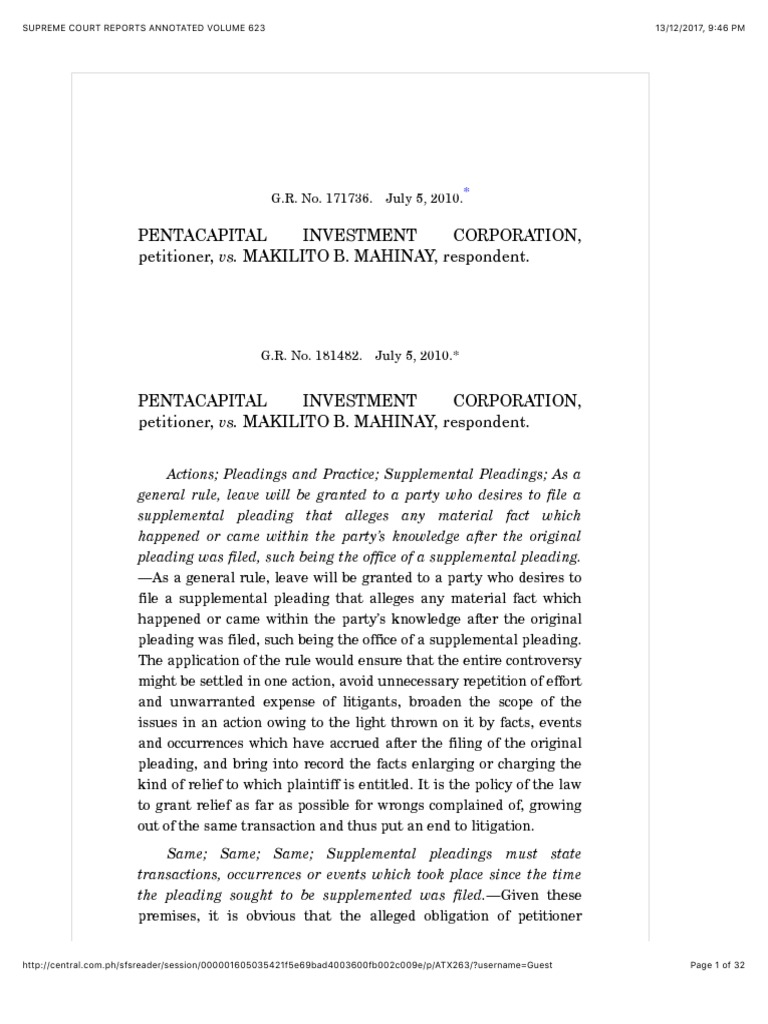 Penta Capital Vs Mahinay | PDF | Pleading | Lawsuit