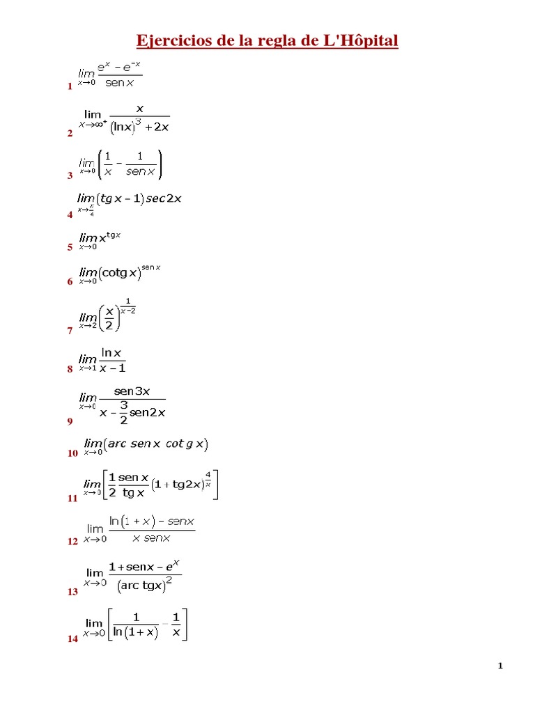 16 Ejercicios Resueltos Con La Regla de LHopital PDF | PDF | Consecuencia Lógica | Cognición