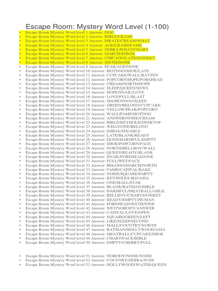 Escape Room: Mystery Word Level (1-100) | PDF