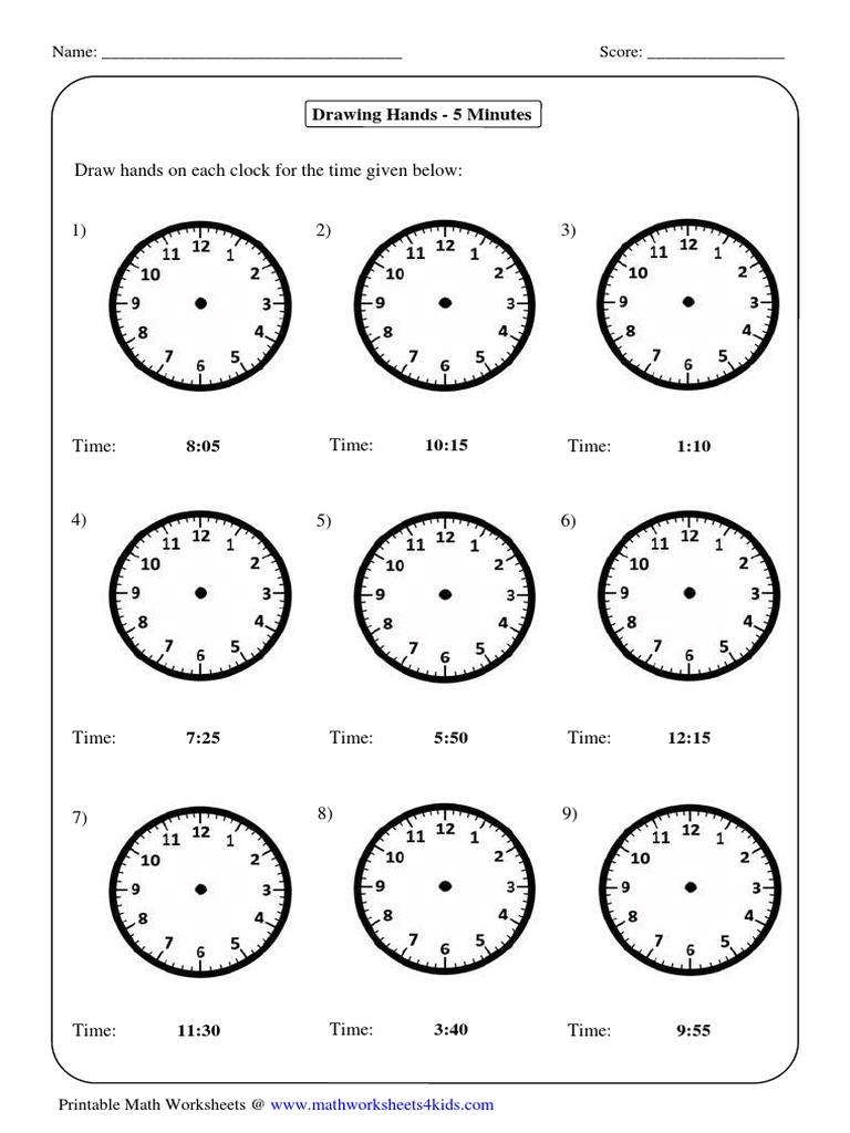 Drawing Hands: A Hands-On Worksheet for Telling Time to the Minute | PDF