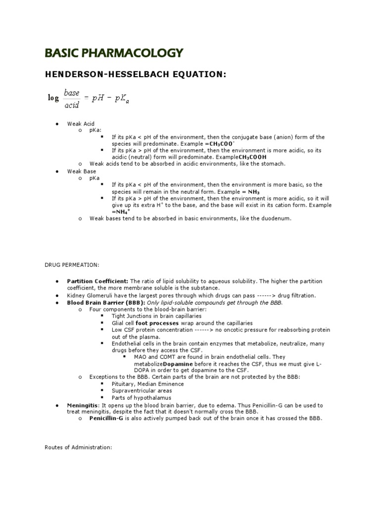 Basic Pharmacology: Henderson-Hesselbach Equation | PDF | Receptor ...