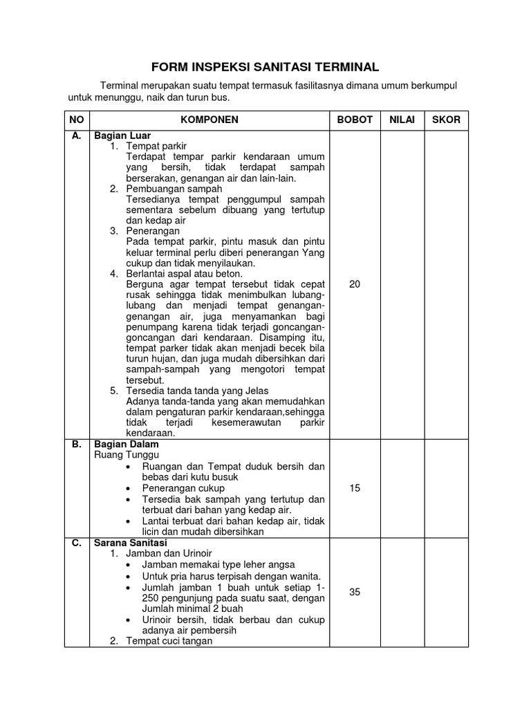 Form Inspeksi Sanitasi Terminal | PDF