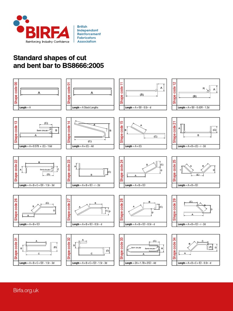 Standard Shapes of Cut and Bent Bar To BS8666:2005 | PDF | Teaching ...