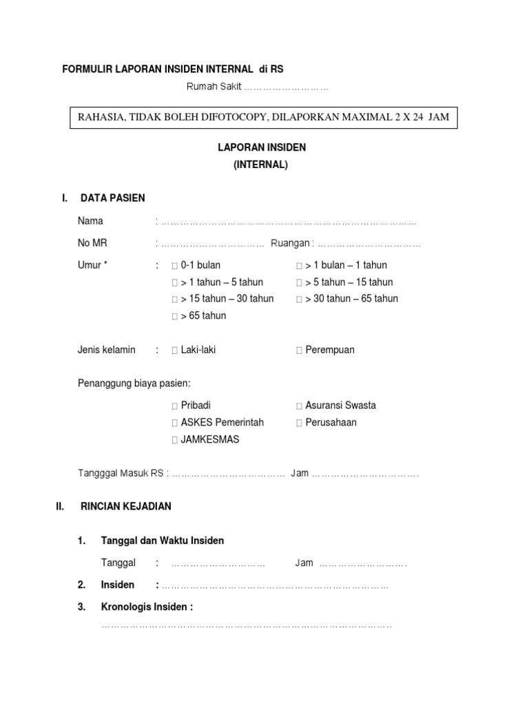 Contoh Laporan Insiden RS | PDF