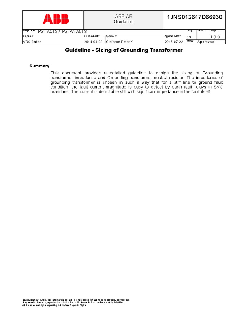 GL - Sizing of Grounding Transformer | PDF | Electrical Impedance ...