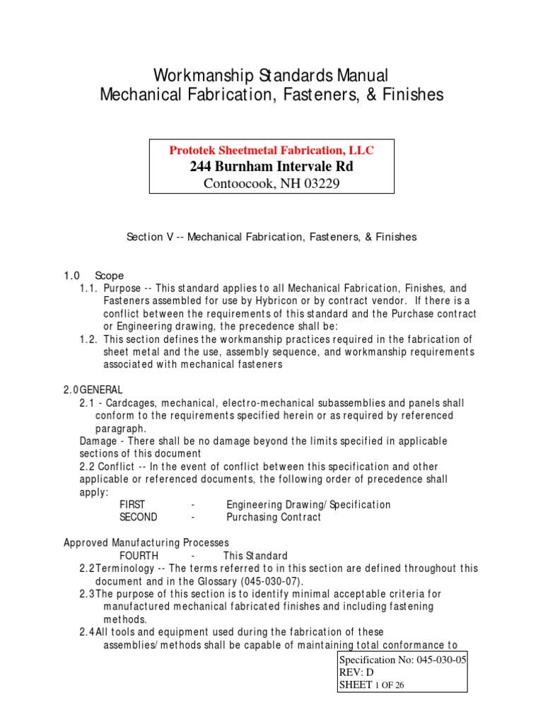 Workmanship Standards Manual | Rivet | Screw
