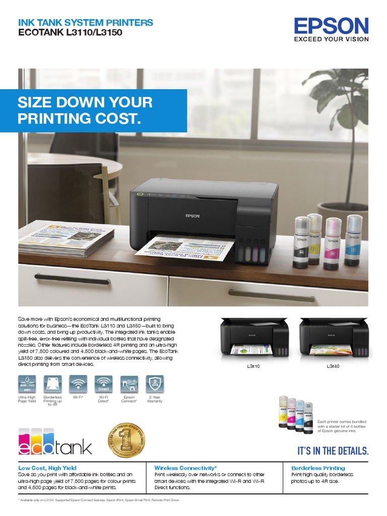 Epson EcoTank L3110 L3150 August2018 PDF | PDF | Image Scanner | Printer (Computing)