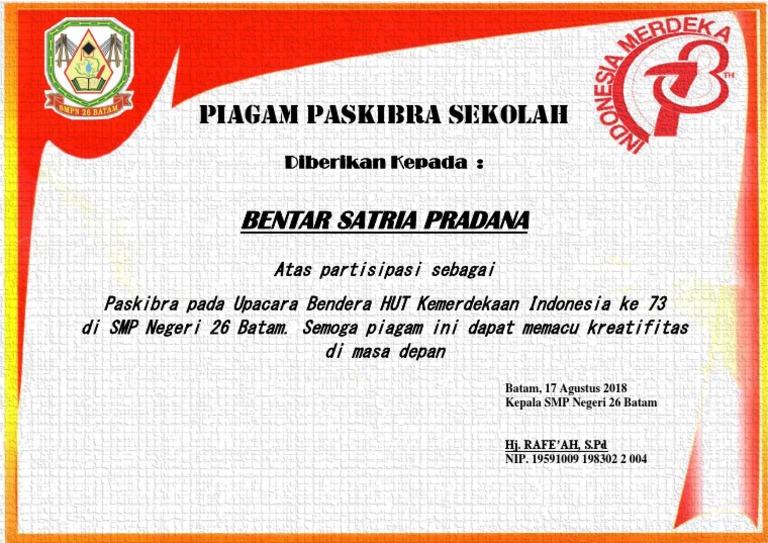 Piagam Paskibra Sekolah | PDF