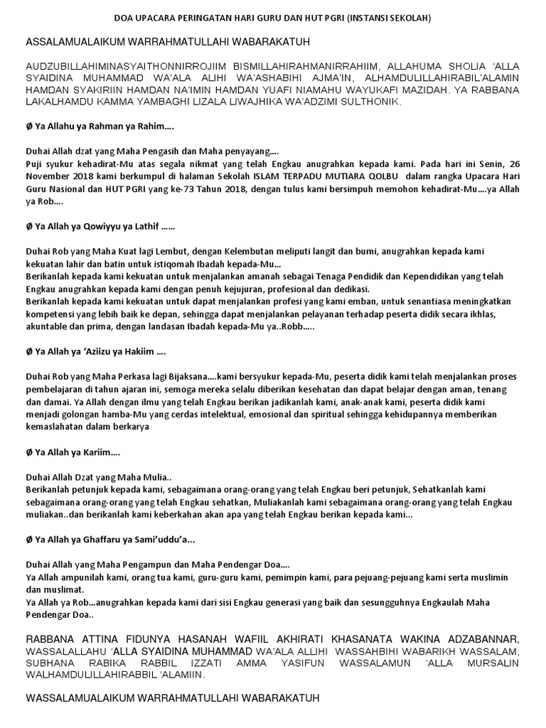 Doa Upacara Peringatan Hari Guru Dan Hut Pgri | PDF